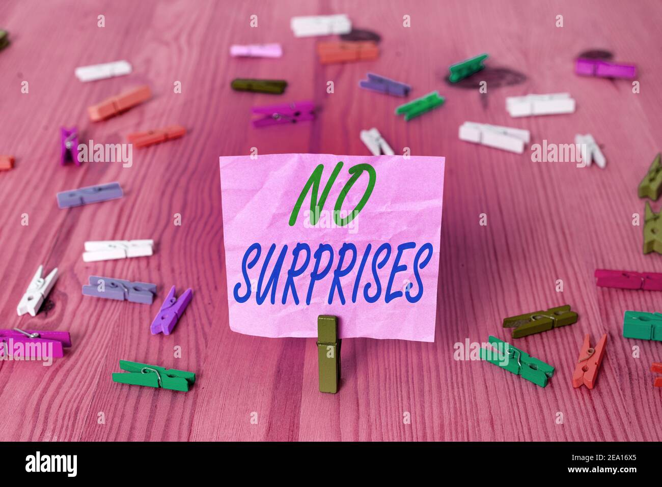 Text sign showing No Surprises. Business photo text Presupposed ...