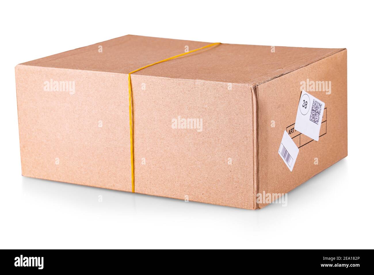 The Closed cardboard box taped up and isolated on a white background ...