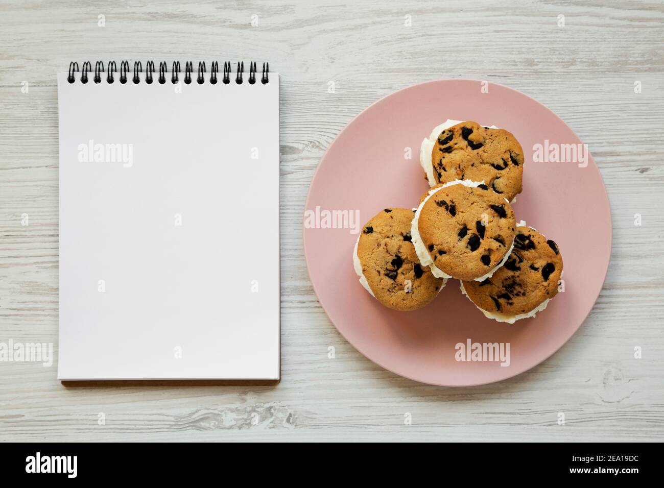 Homemade Chocolate Chip Cookie Ice Cream Sandwich on a pink plate ...