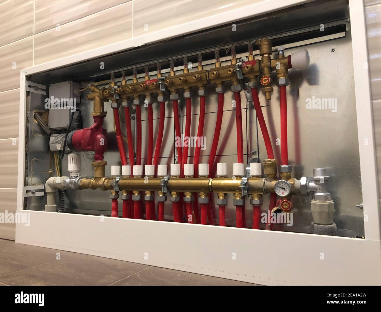 Independent heating system in boiler room at home. Domestic water ...