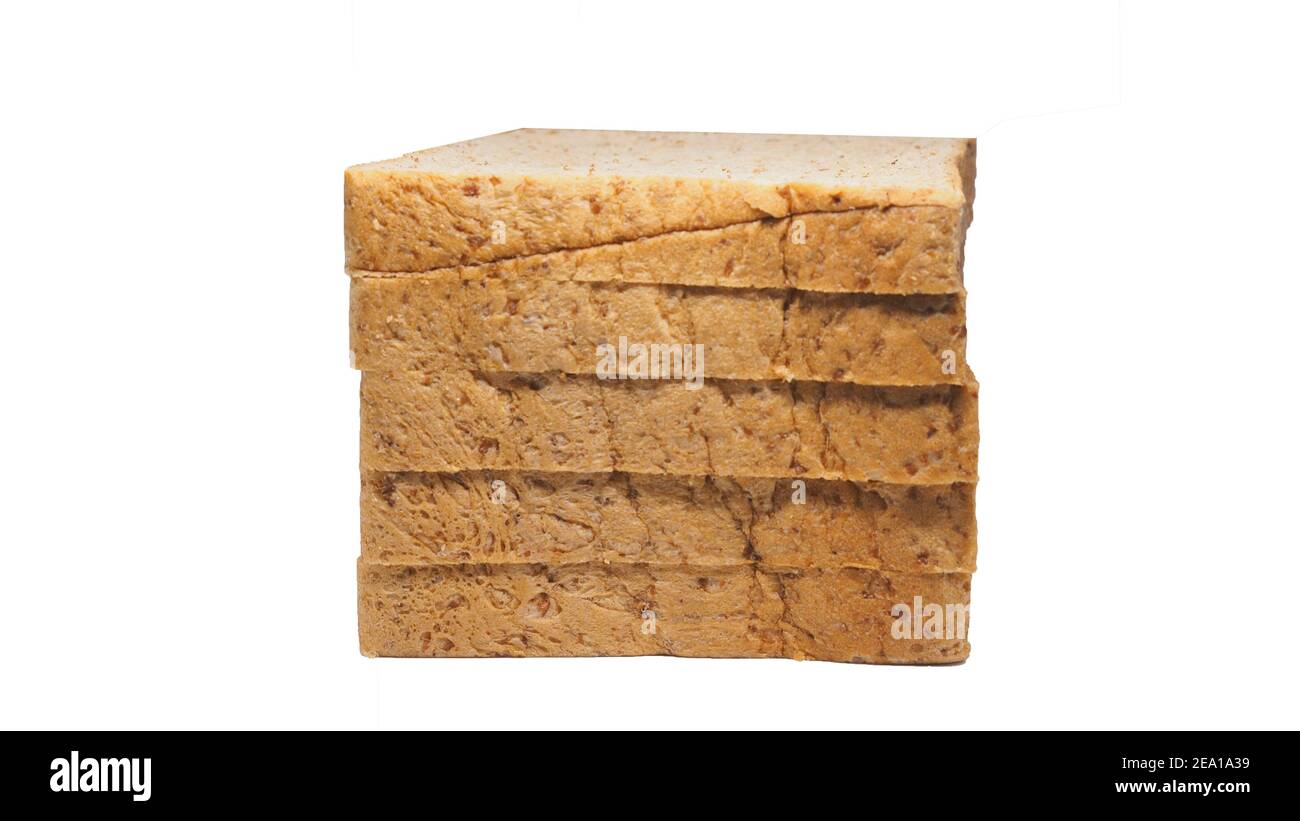 Toast bread stands in a row close-up Isolated white background with ...