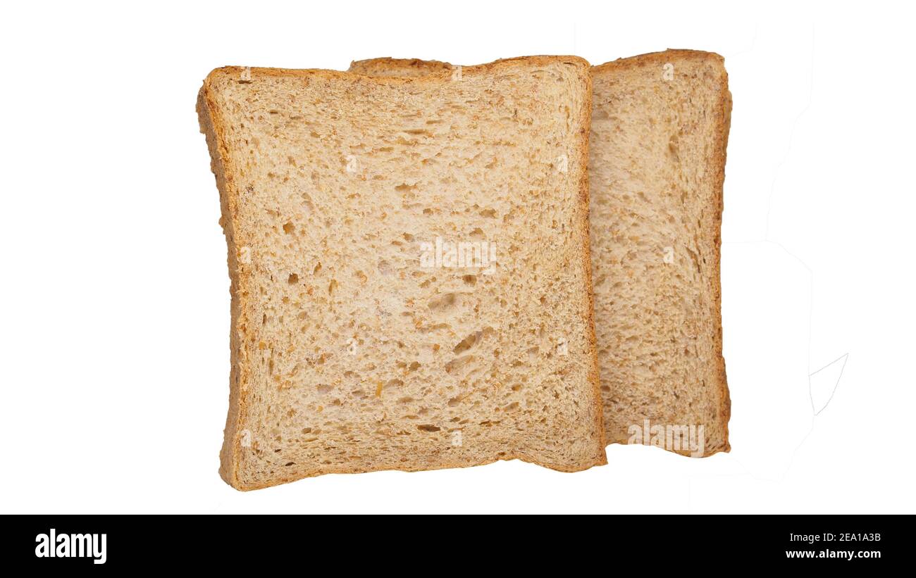 Toast bread stands in a row close-up Isolated white background with ...