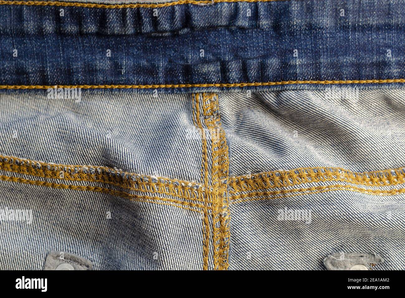 Wrong side of jeans fabric. Detailed shot of the back of the classic ...