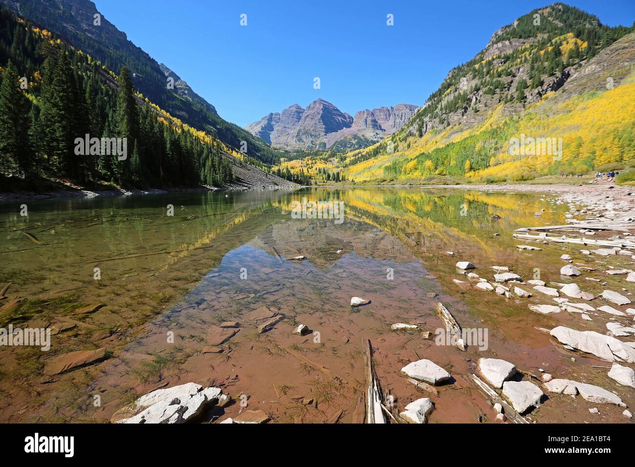 Reflection in Maroon Lake - Marron Bells, Colorado Stock Photo - Alamy