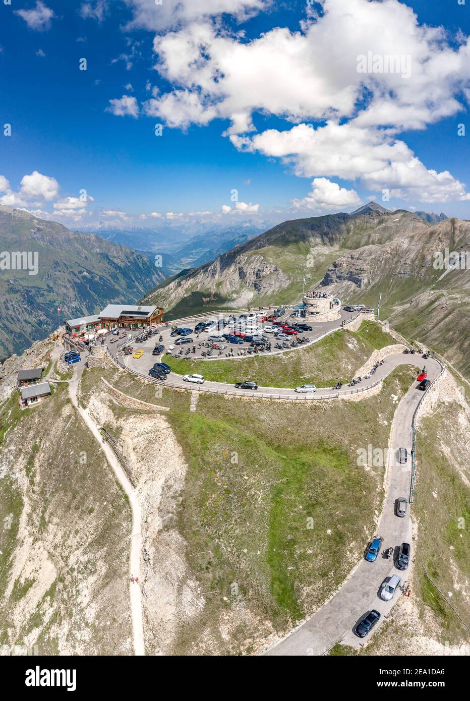 Aerial drone shot of serpentine high alpine road Taxenbacher Fusch up ...