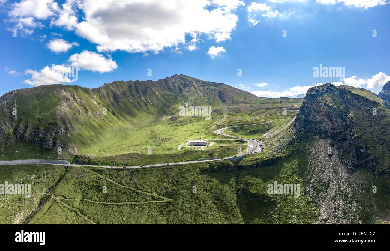 Aerial view of Grossglockner serpentine Taxenbacher Fusch high alpine ...
