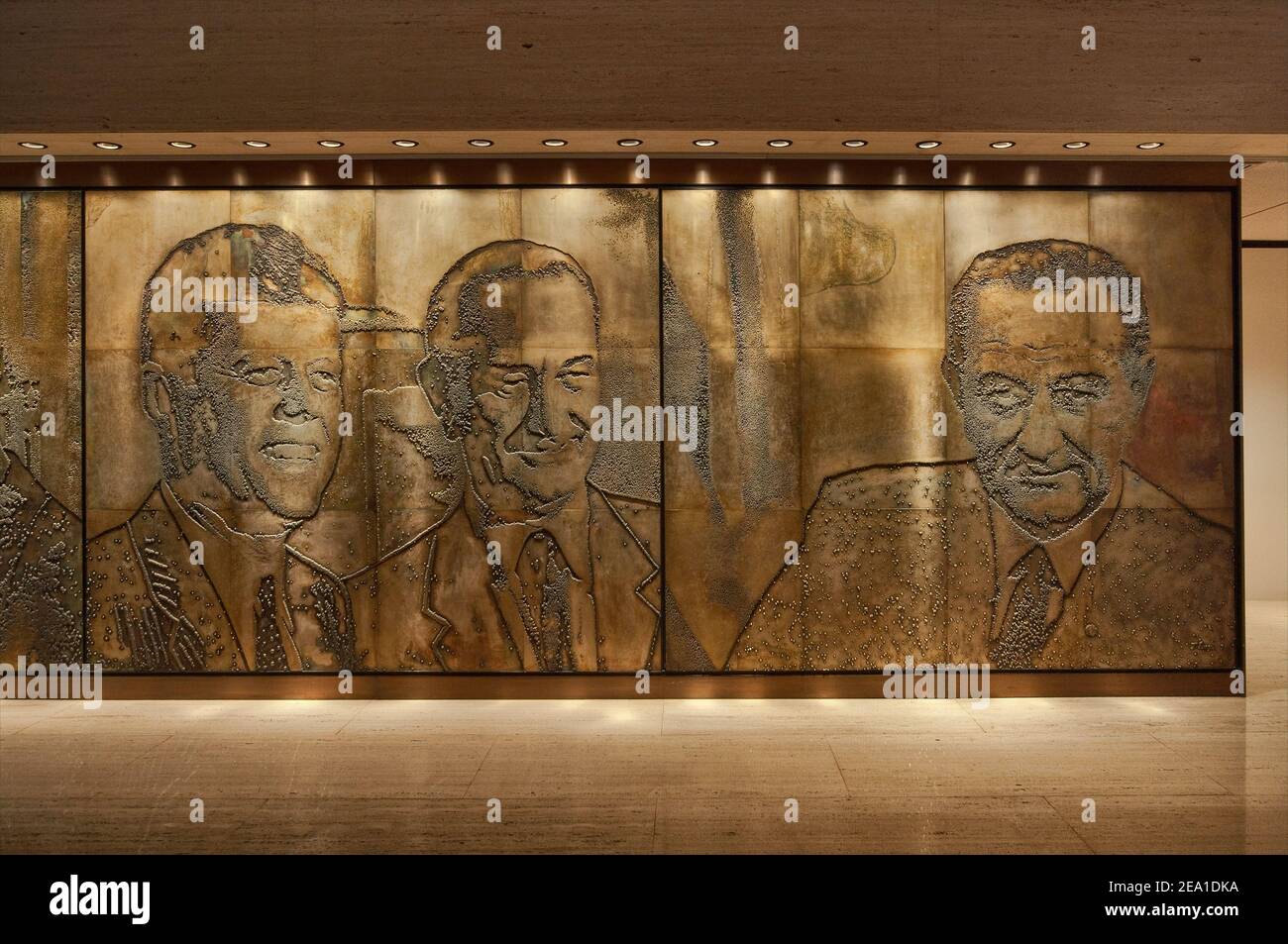 Presidents Kennedy and Johnson in photo-engraving magnesium mural by ...