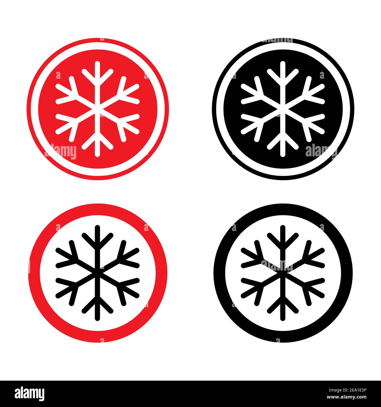 Set of snow winter icon, danger ice flake sign, risk alert vector ...