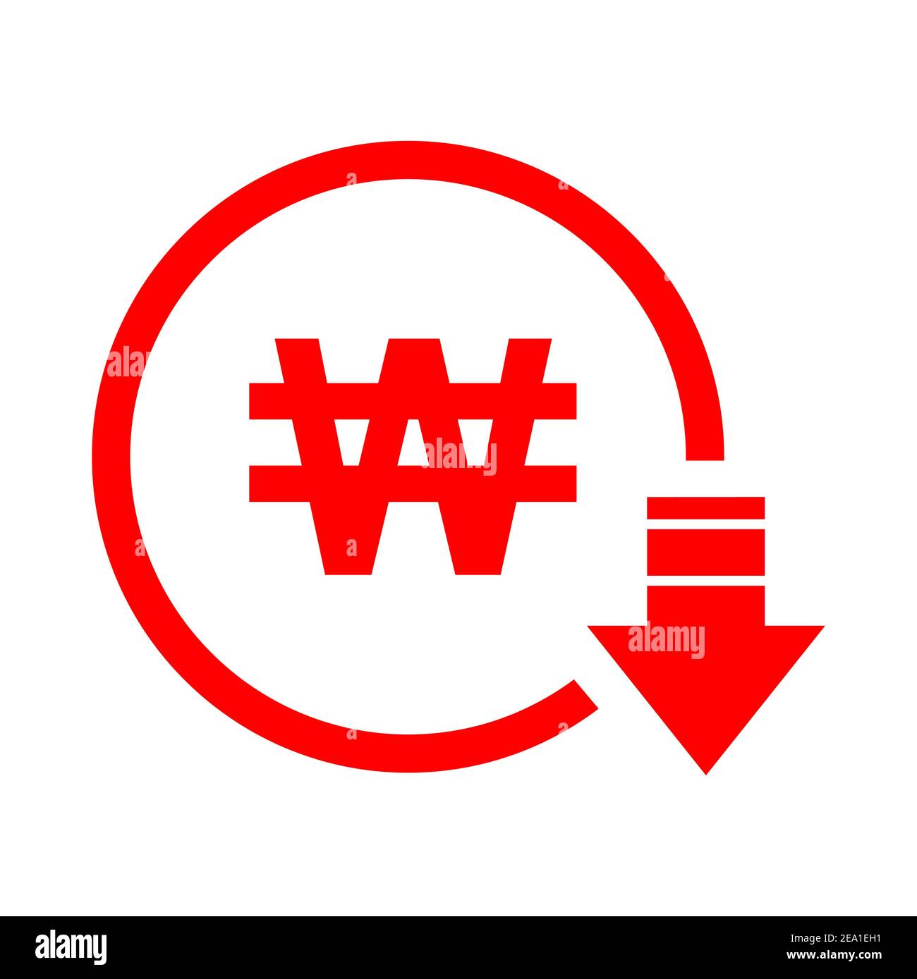 Won reduction symbol, cost decrease icon. Reduce debt bussiness sign ...