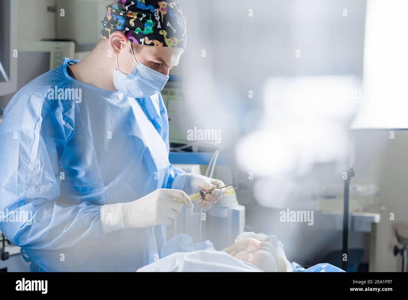 Liposuction for lipofilling surgery operation. close-up photo of 2 ...