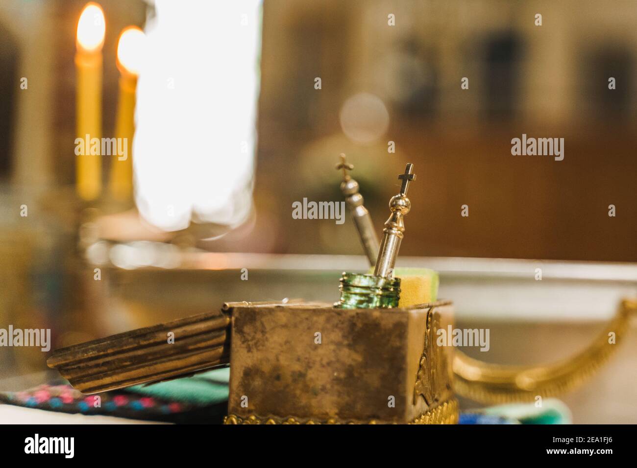 Orthodox faith. Baptismal procedure in the church. Equipment for ...