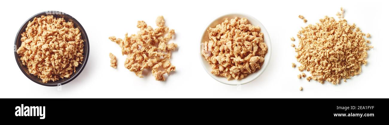 Bowl of soya chunks isolated on white background, top view Stock Photo ...