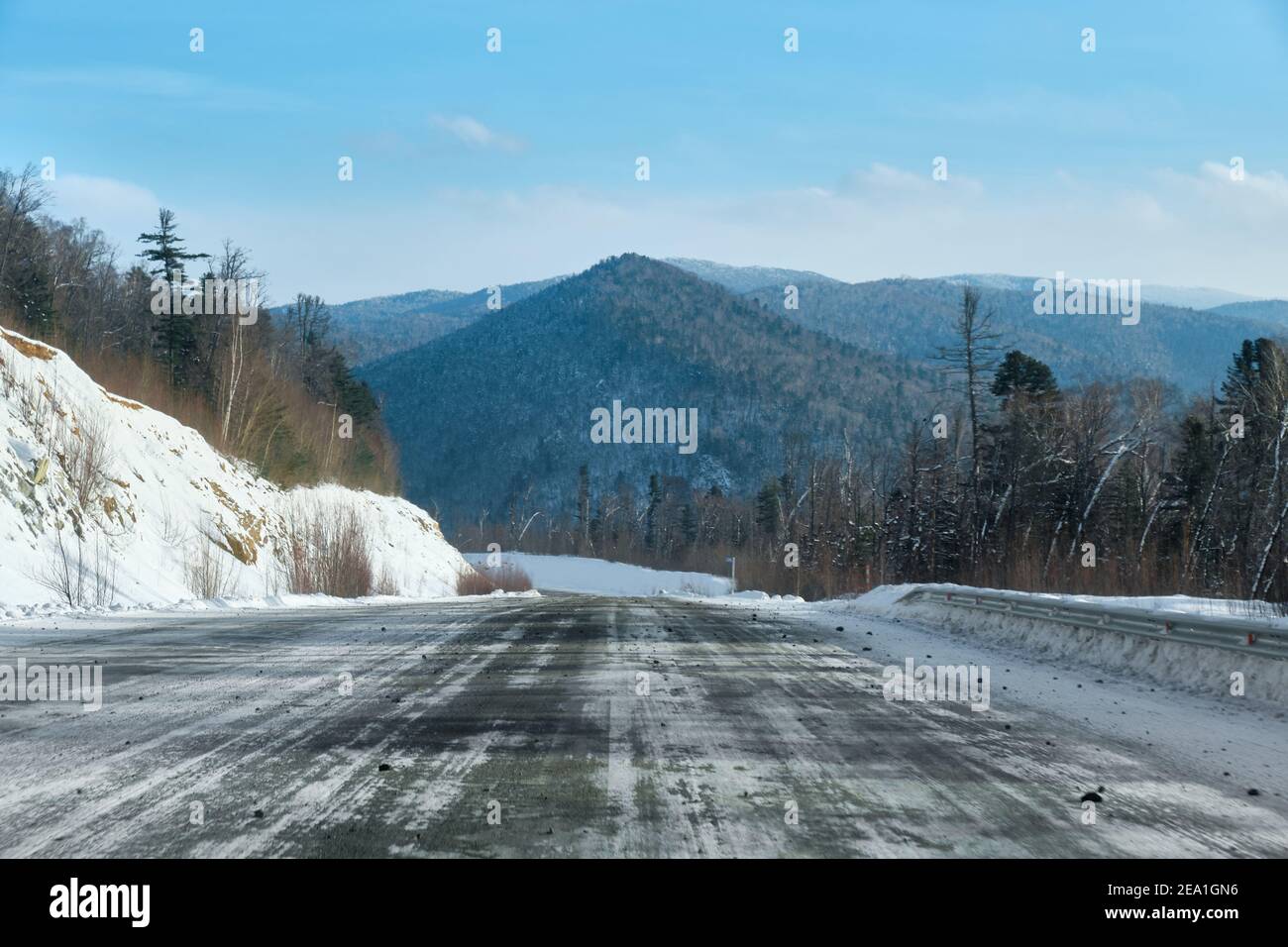 Sunset among the mountains on the road Lidoga-Vanino Khabarovsk ...