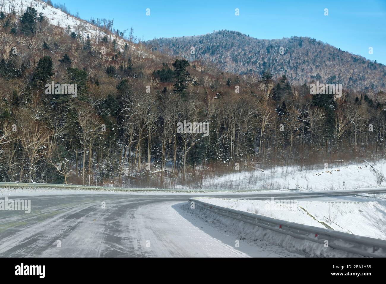 Sunset among the mountains on the road Lidoga-Vanino Khabarovsk ...