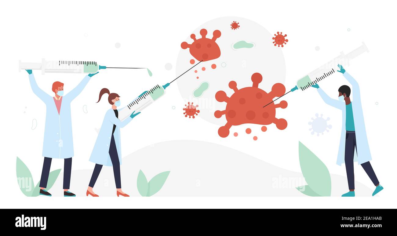 People with syringes fight coronavirus, vaccination concept vector ...