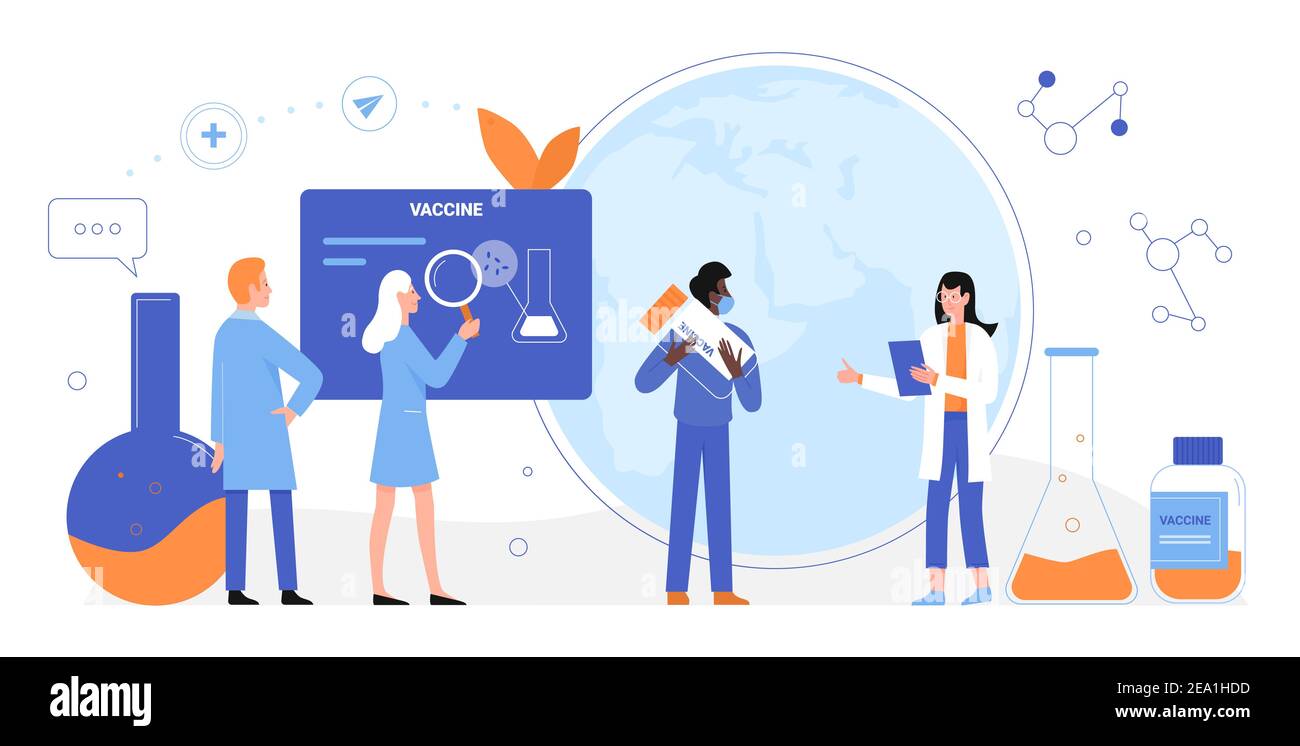 Vaccine research to stop coronavirus vector illustration. Cartoon ...