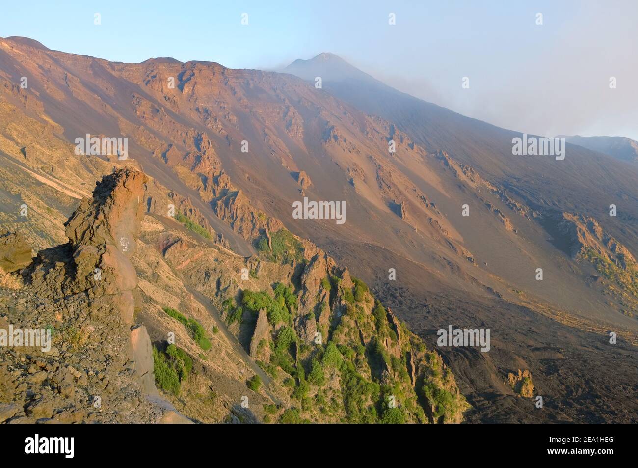 steep slope of Bove Valley and Etna summit crater south-east, Sicily ...