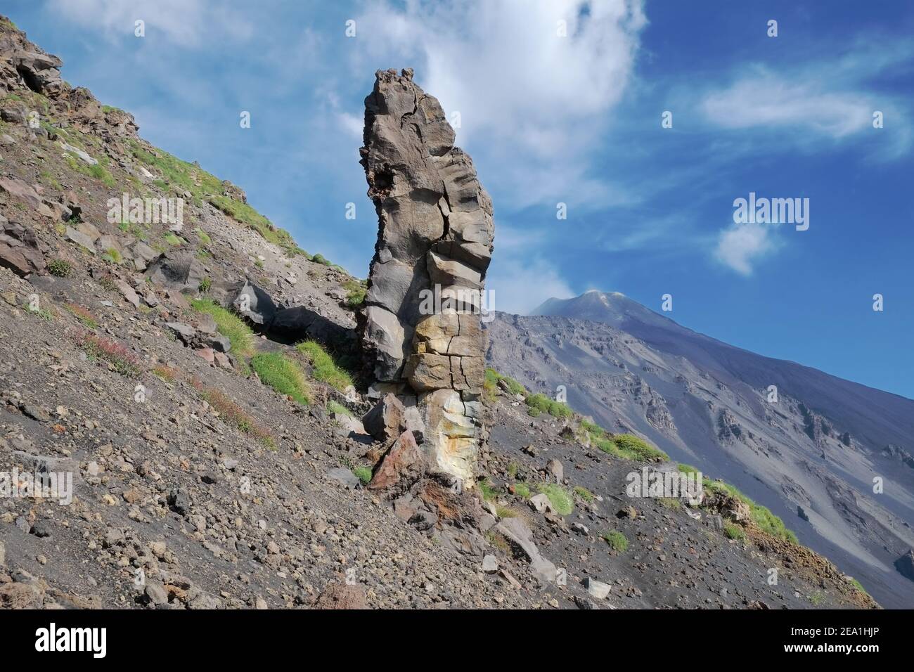 solitary rock formation in a slope of "Bove" Valley in Etna Park ...