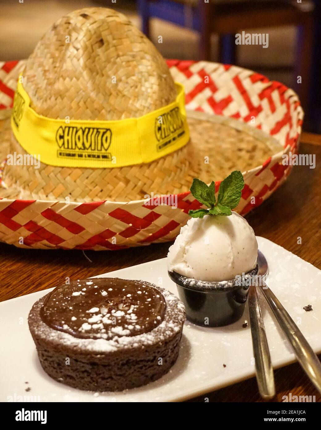 Warm Chocolate coconut lave cake with ice cream, dessert puddings ...