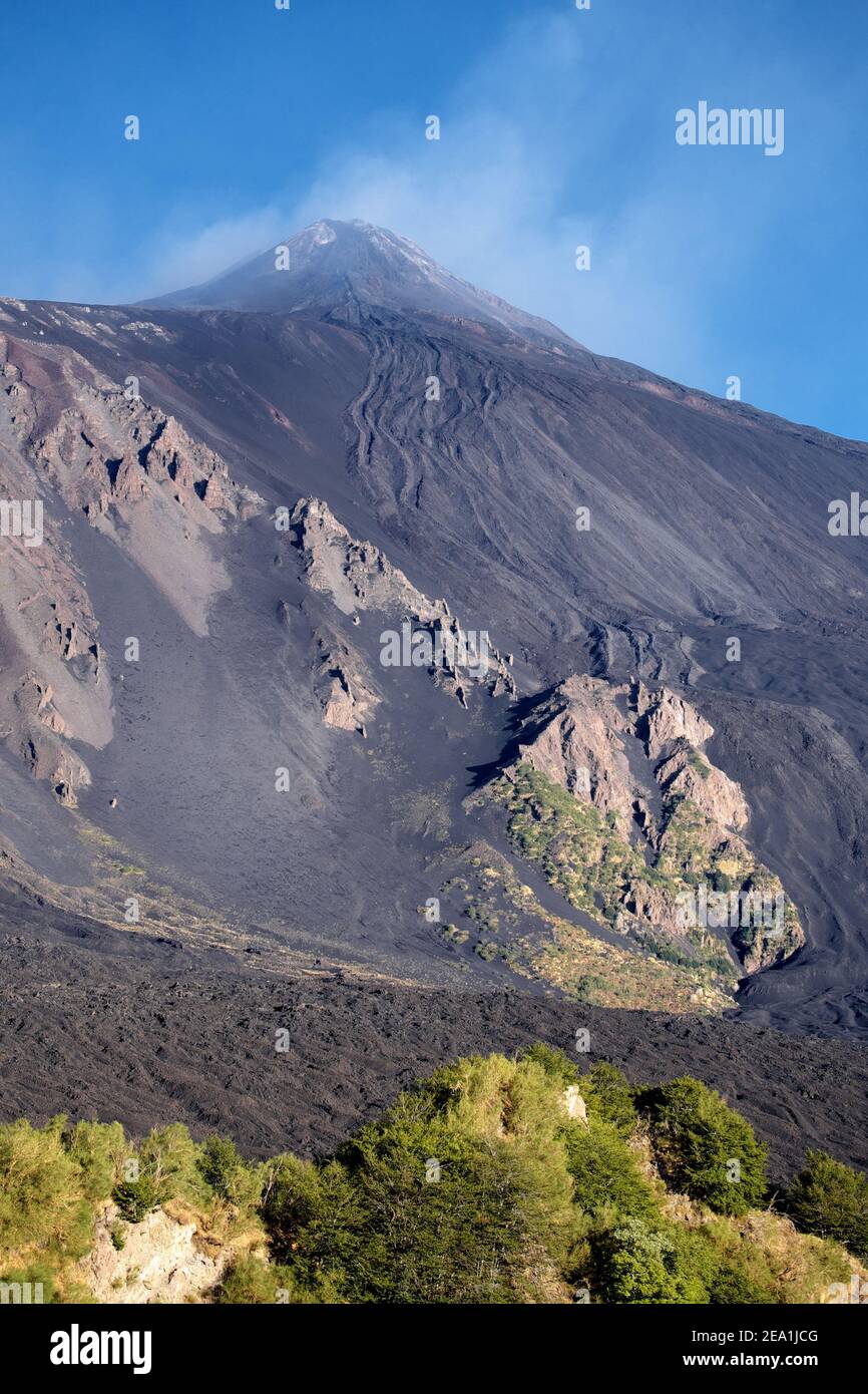 Etna South-East volcanic cone and lava flow cooled on steep slope of ...