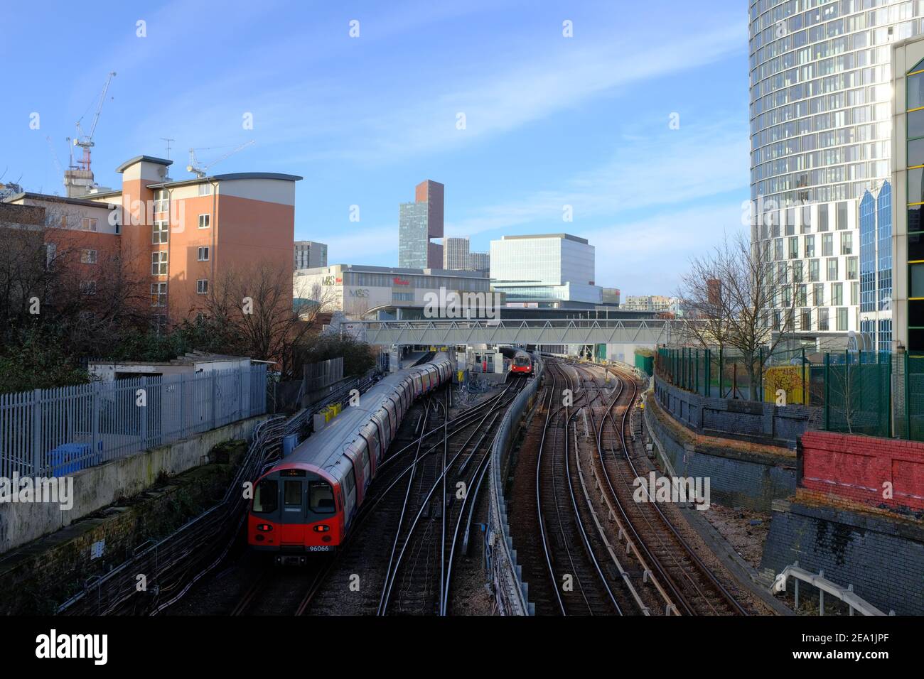 LONDON, ENGLAND - JANUARY 28TH 2021: Jubilee line underground trains at ...