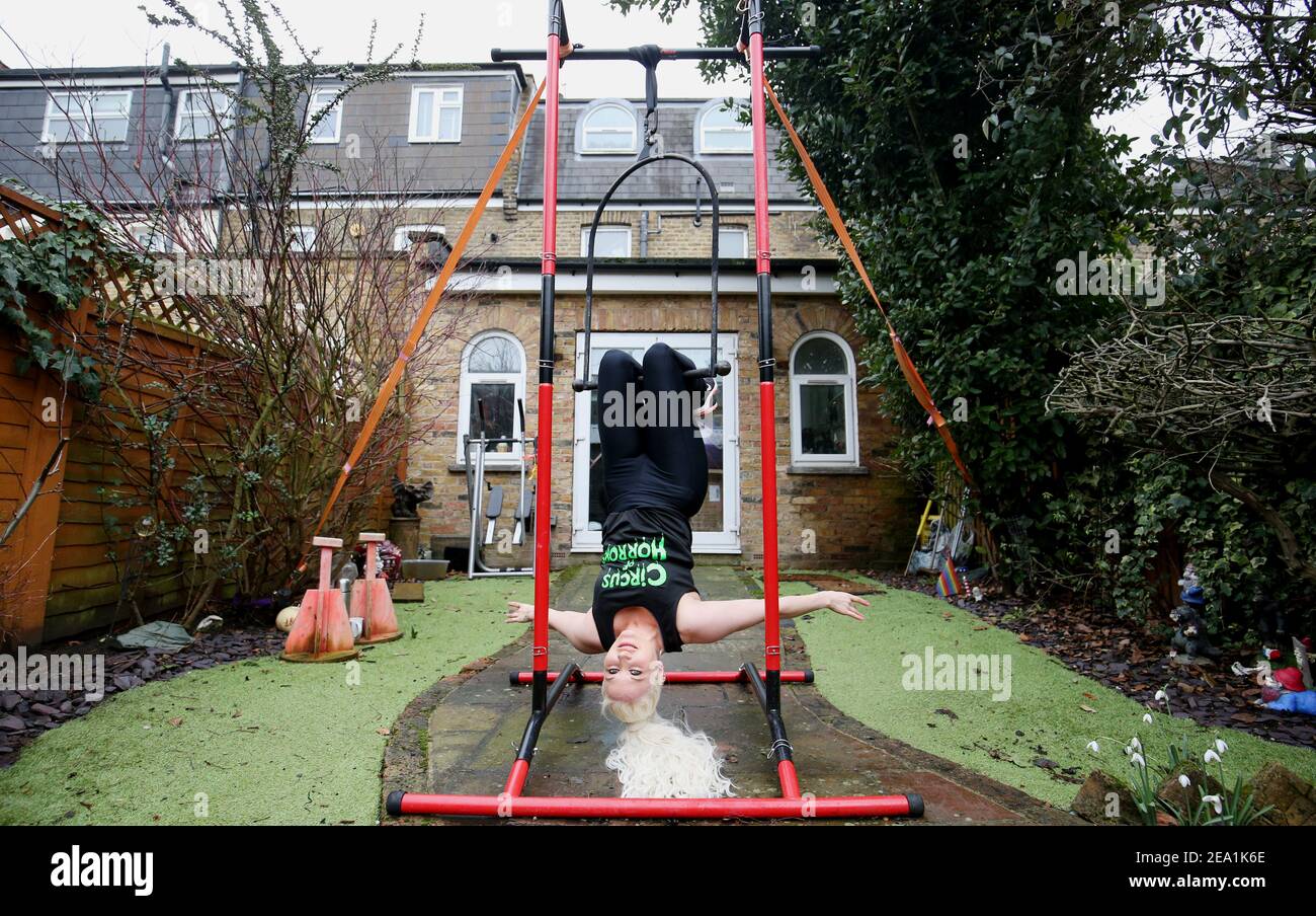 Circus contortionist Stephanie Bates performs on an aerial rig set up ...