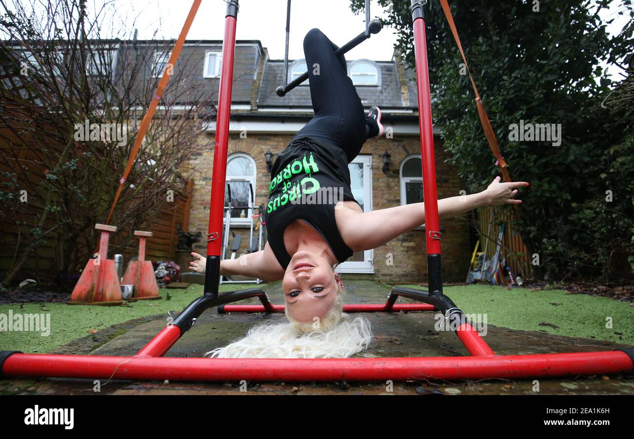 Circus contortionist Stephanie Bates performs on an aerial rig set up ...