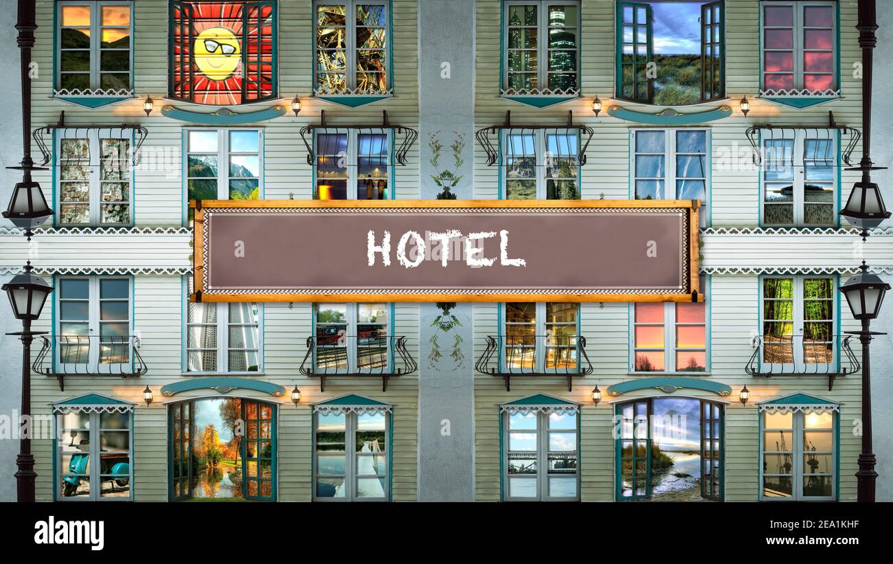Street Sign the Direction Way to Hotel Stock Photo - Alamy