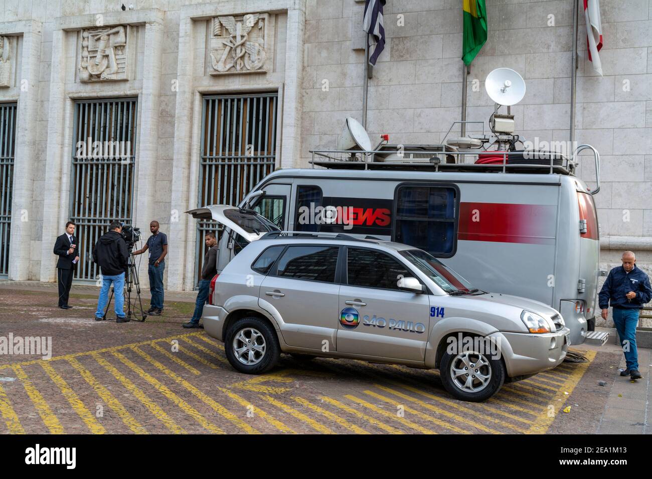 A Brazilian television network, Globo TV news outside broadcast, is the ...