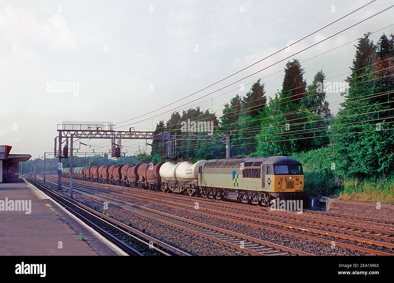 A class 56 diesel locomotive number 56105 heads south along the West ...