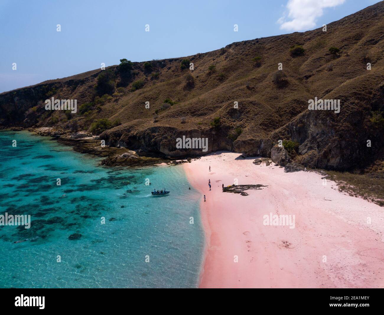 Blue water of pink beach of komodo islands national park hi-res stock ...