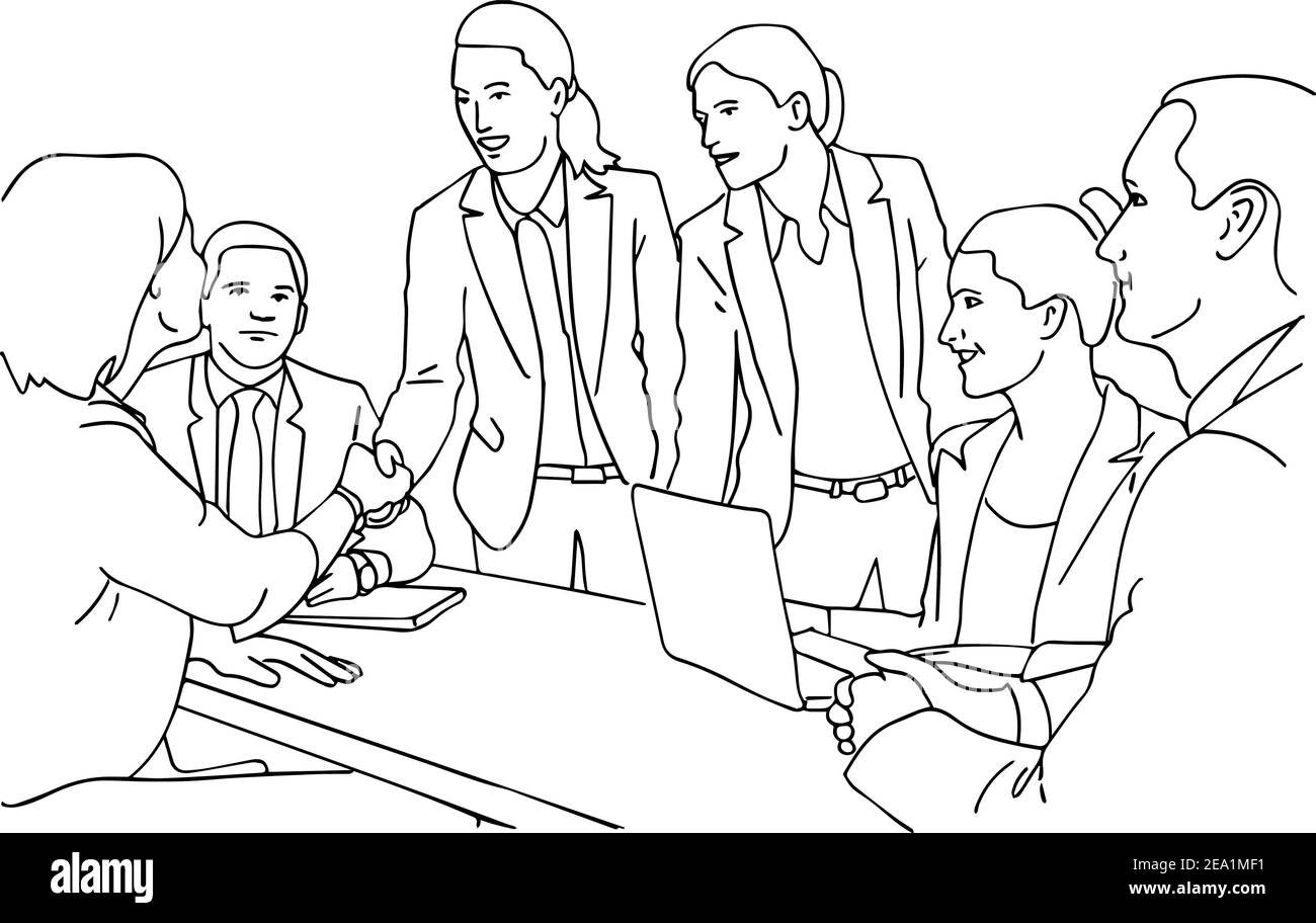 Employees meeting with manager Black and White Stock Photos & Images ...