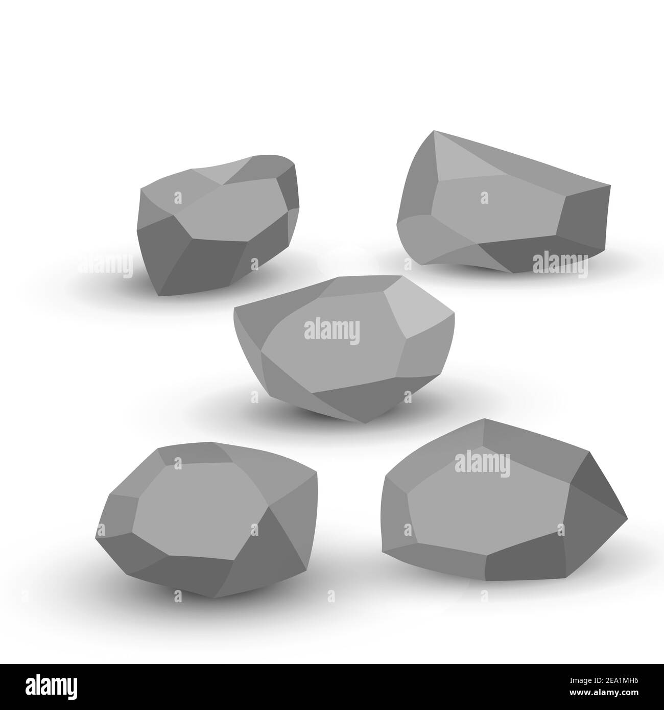 Cartoon stones. Rock stone isometric set. Granite grey boulders ...