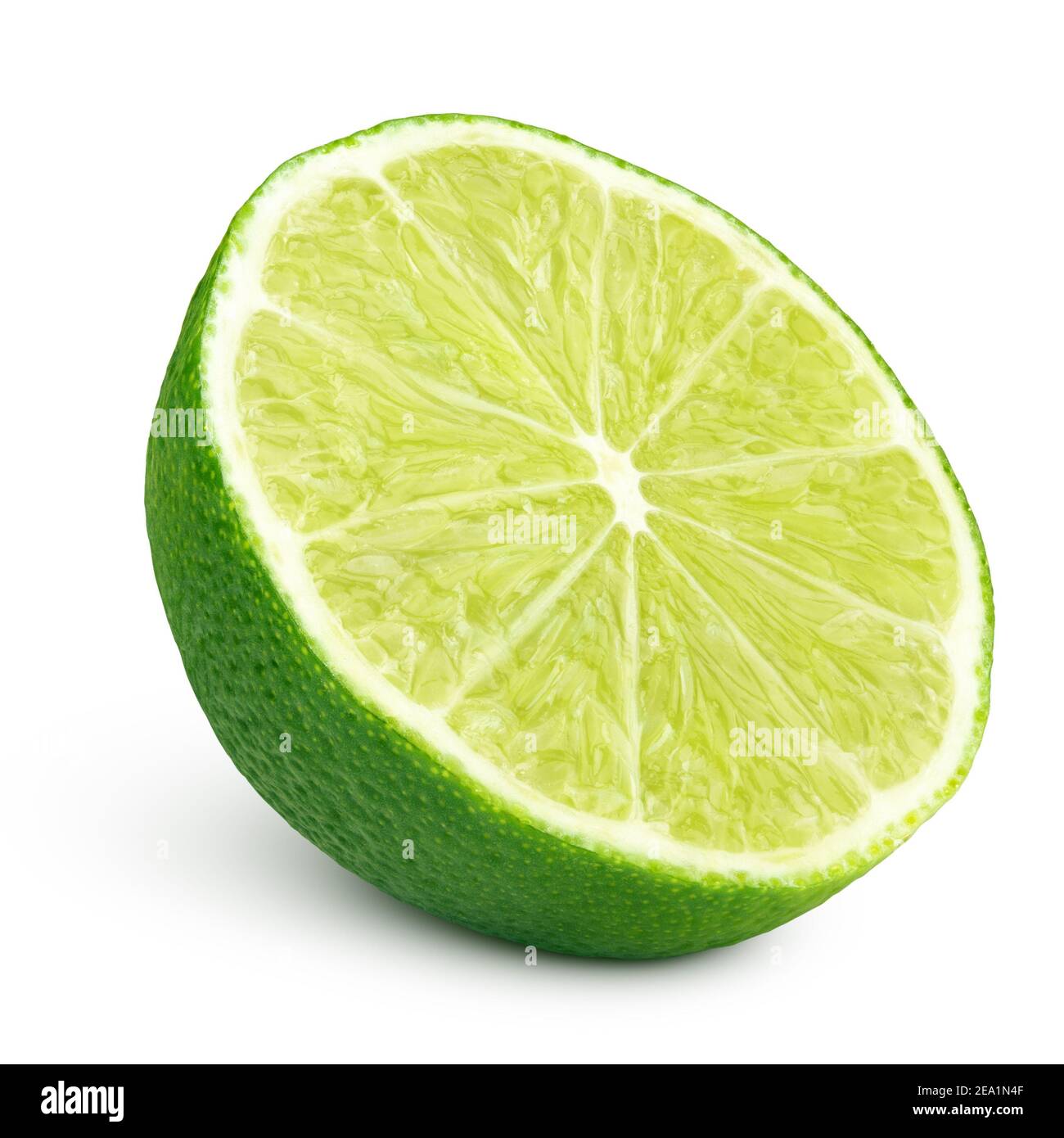 Ripe half of green lime citrus fruit isolated on white background. Lime ...