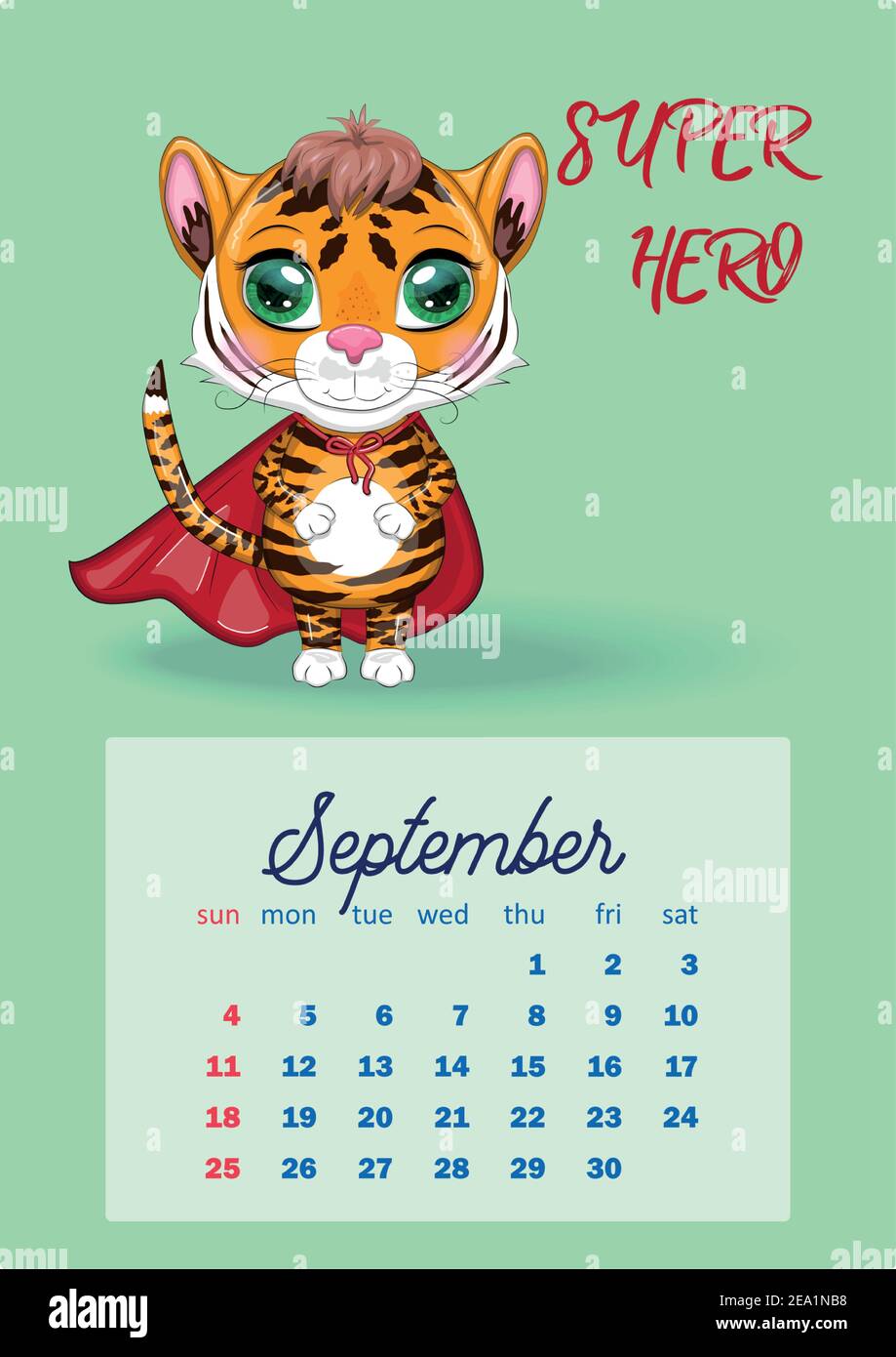 Cute tiger. Wall calendar design template for 2022, Year of the Tiger ...