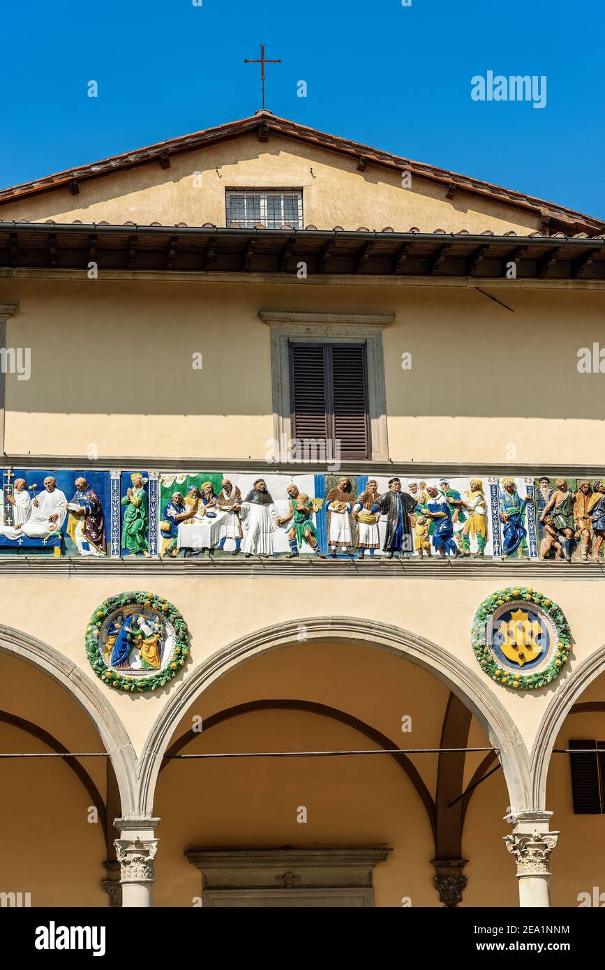 Detail of the Ospedale del Ceppo with the famous colorful ceramics ...