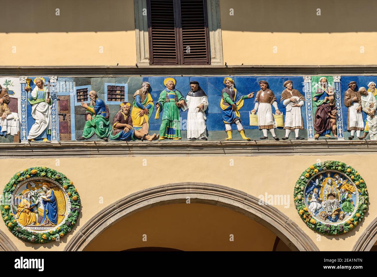 Detail of the Ospedale del Ceppo with the famous colorful ceramics ...