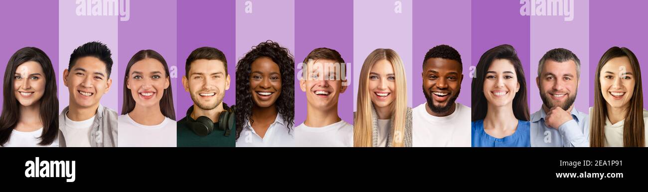 International human society. Collage of multiethnic cheerful people ...