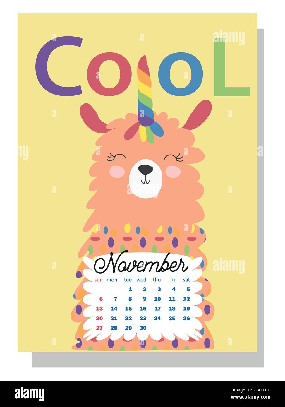 Cute monthly calendar of 2022 with a llama, cactus, inscriptions in the ...