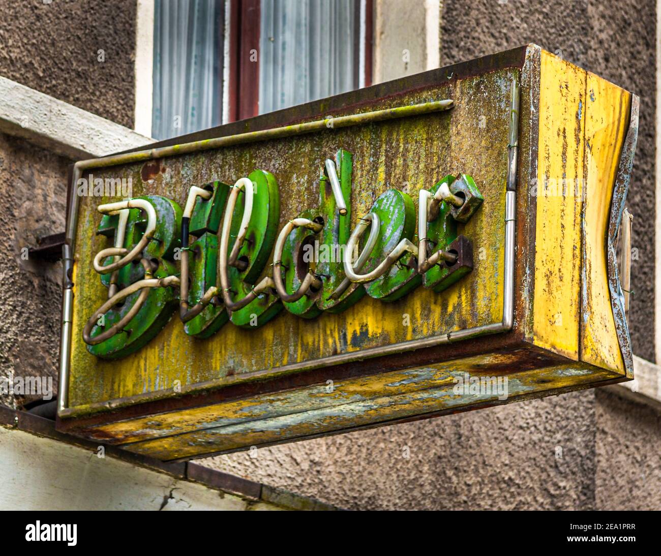 Rusted neon sign "Pictures" in Brandenburg, Germany Stock Photo - Alamy
