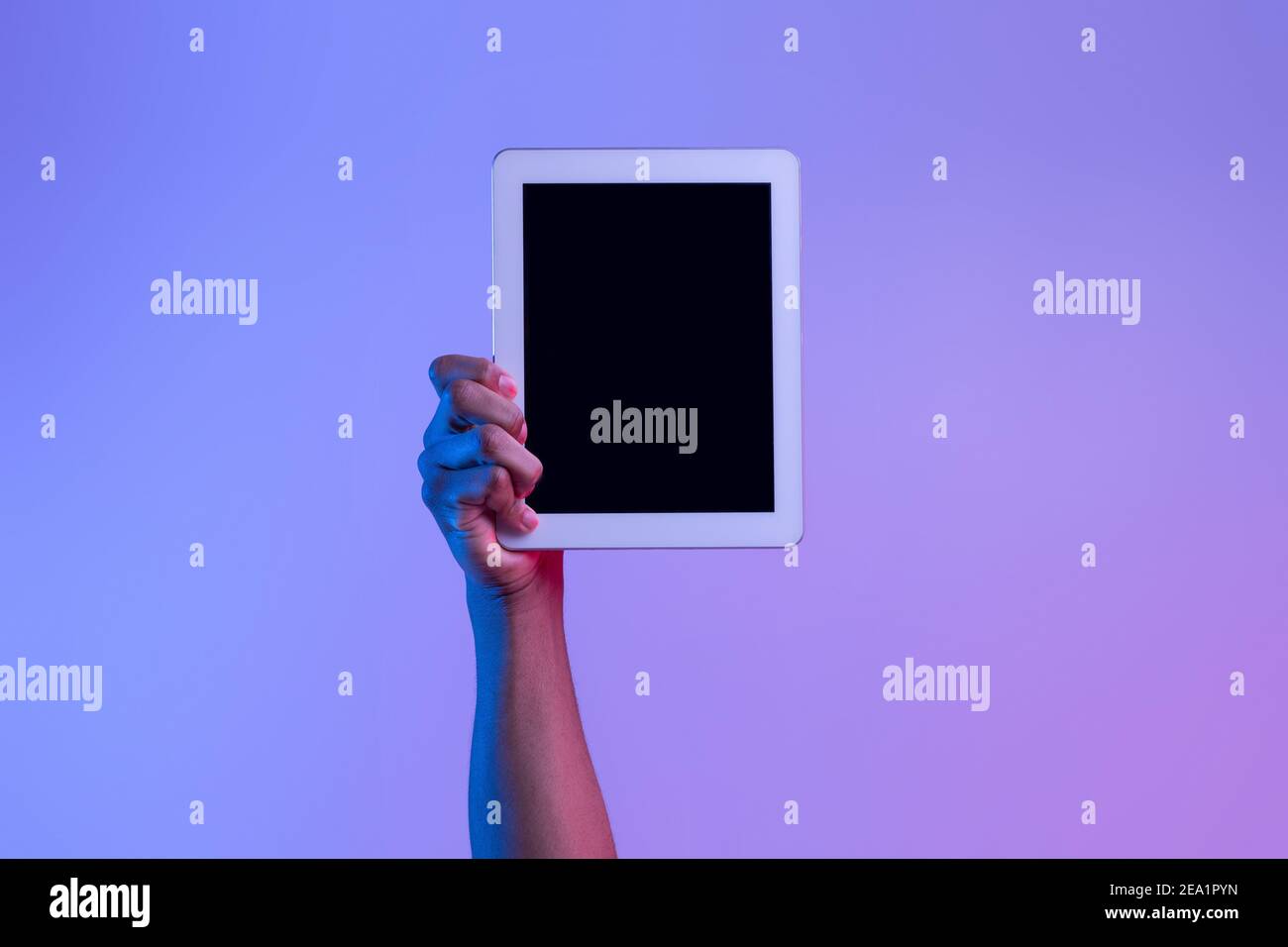 Male African American Hand Holding Digital Tablet With Black Screen ...