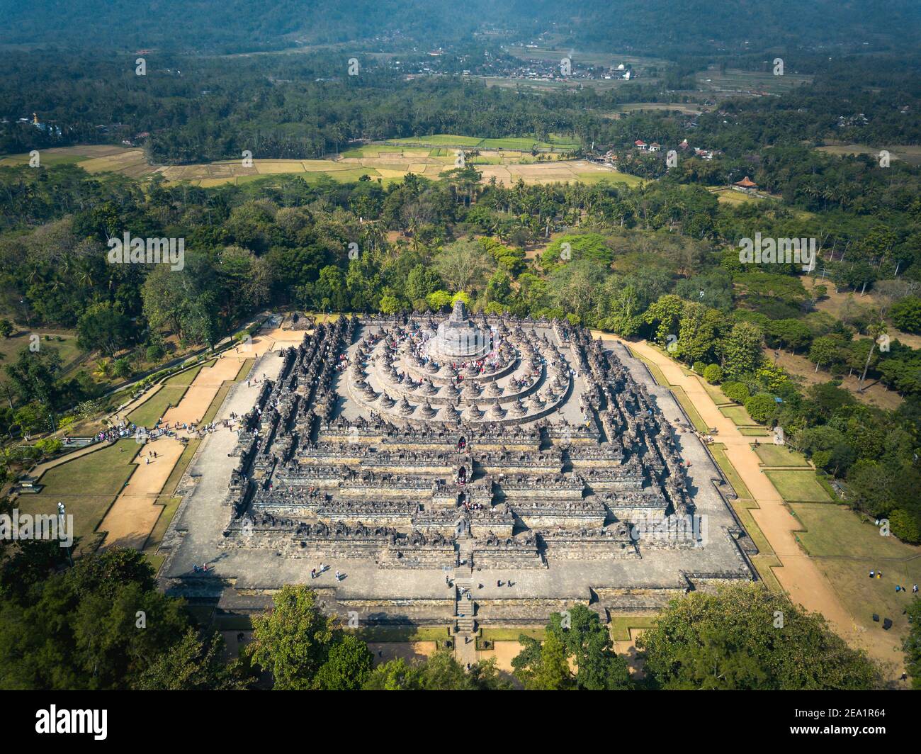 World Biggest Buddhist Temple, Borobudur aerial view in Indonesia Stock ...