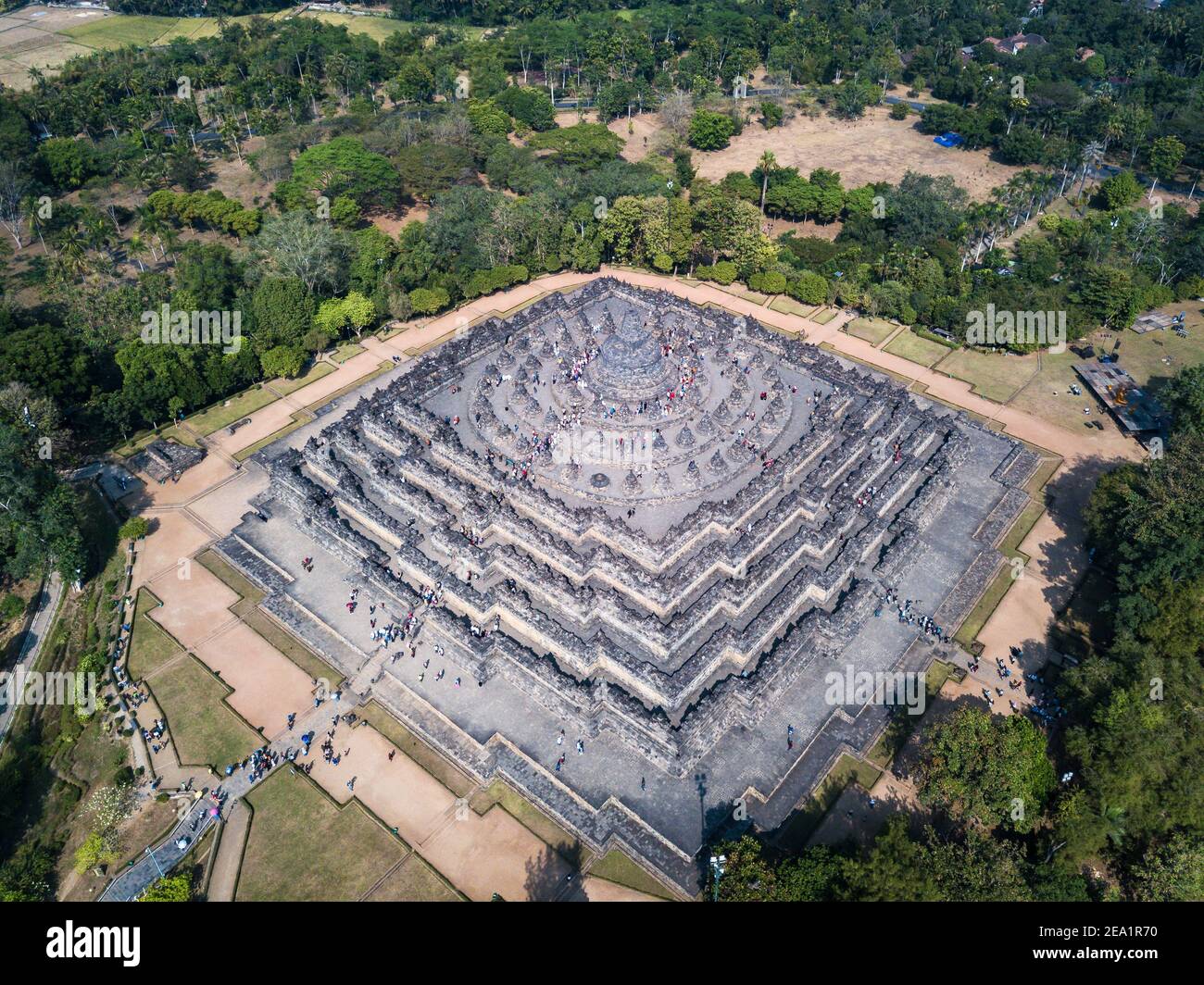 World Biggest Buddhist Temple, Borobudur aerial view in Indonesia Stock ...