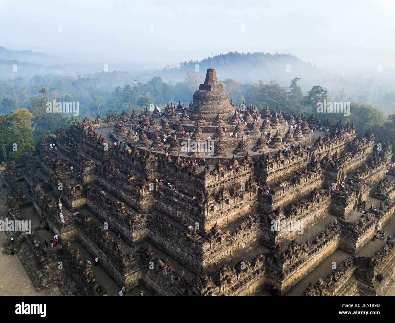 World Biggest Buddhist Temple, Borobudur aerial view in Indonesia Stock ...