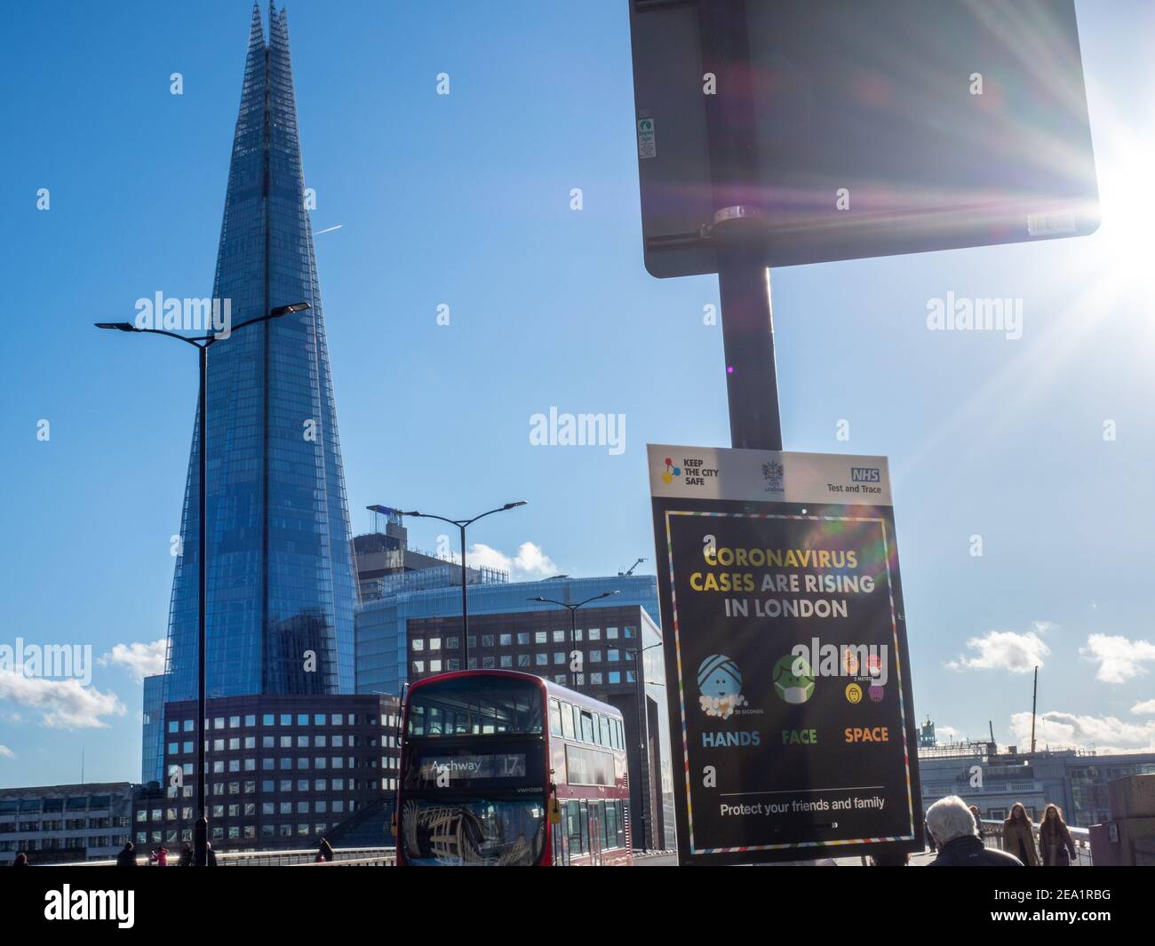Coronovirus regulations on a sign on London Bridge during the third ...