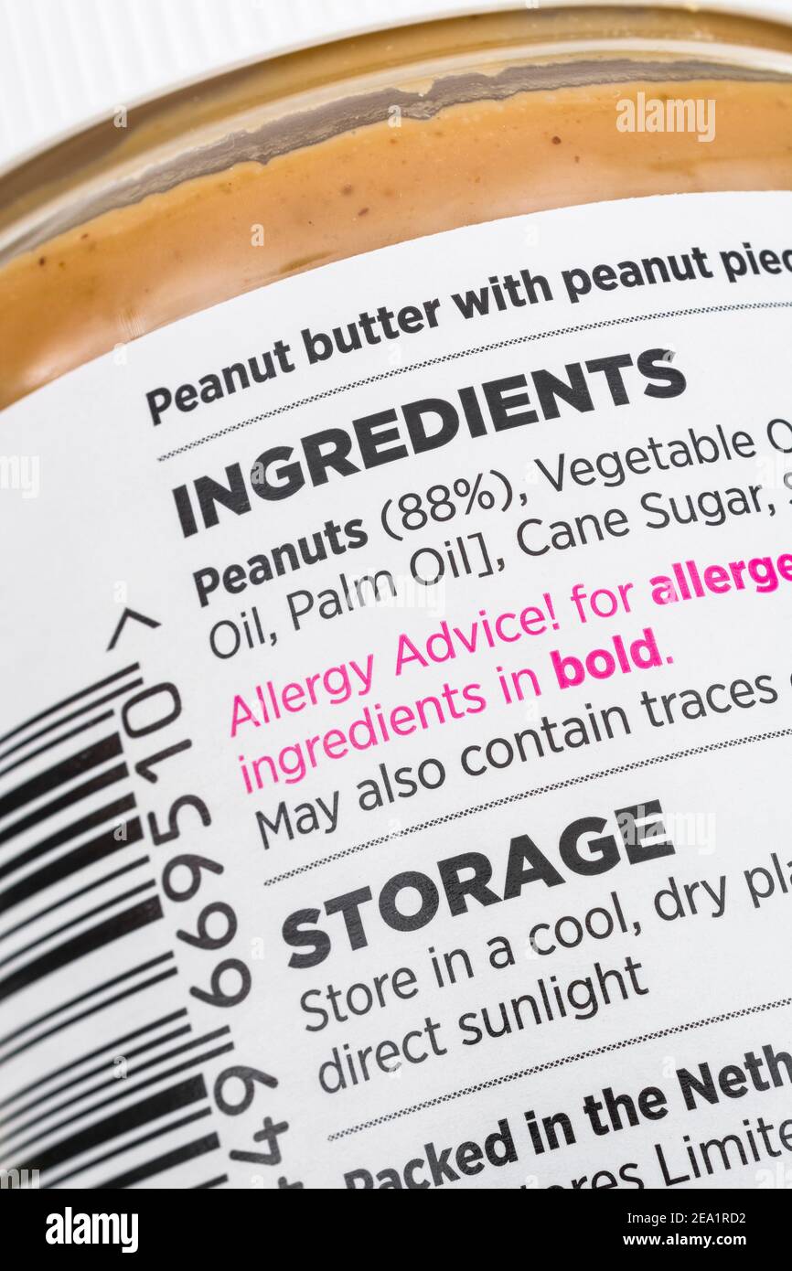 Plastic tub of ASDA own-label peanut butter. For food ingredients ...