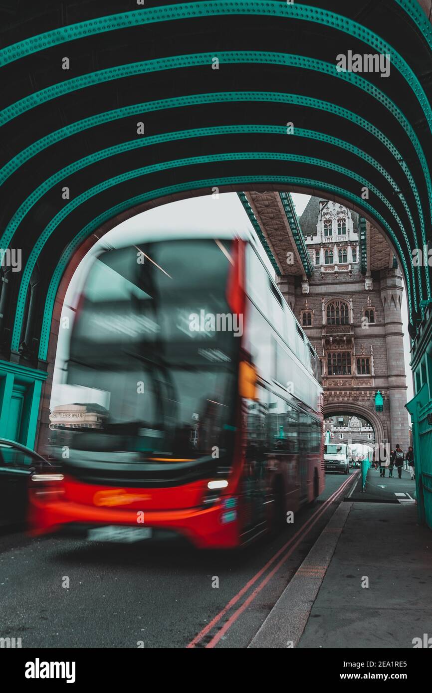 Bus driving over tower bridge hi-res stock photography and images - Alamy