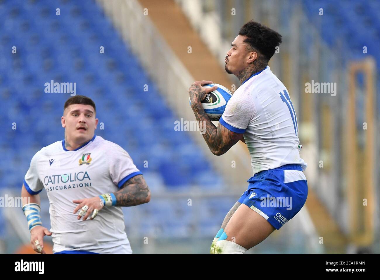 Monty Ioane of ItalyRoma, Olimpico stadium, 06/02/2021. Italy vs France ...