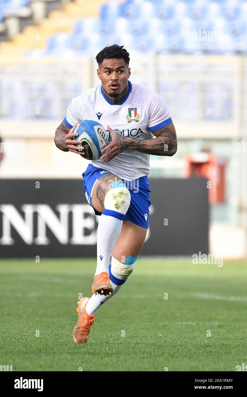 Monty Ioane of Italy Roma, Olimpico stadium, 06/02/2021. Italy vs ...