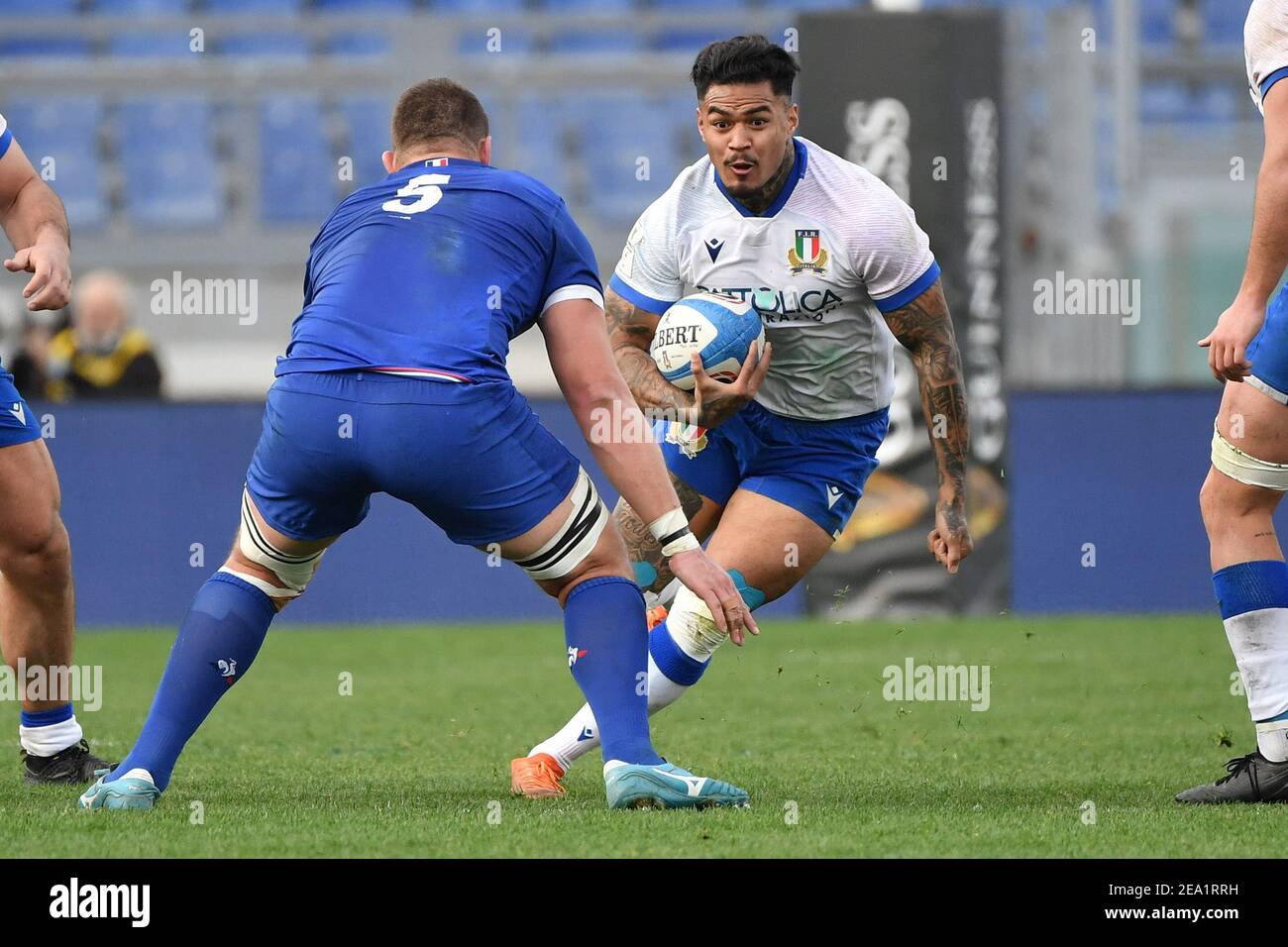 Monty Ioane of Italy and Paul Willemse of ItalyRoma, Olimpico stadium ...